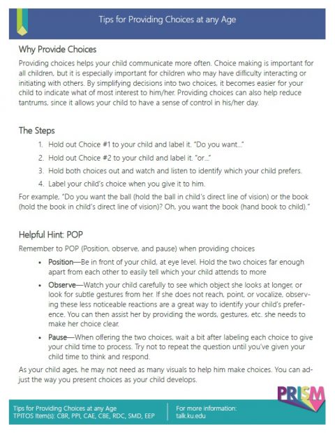 Tips for Providing Choices at any Age - PRISM