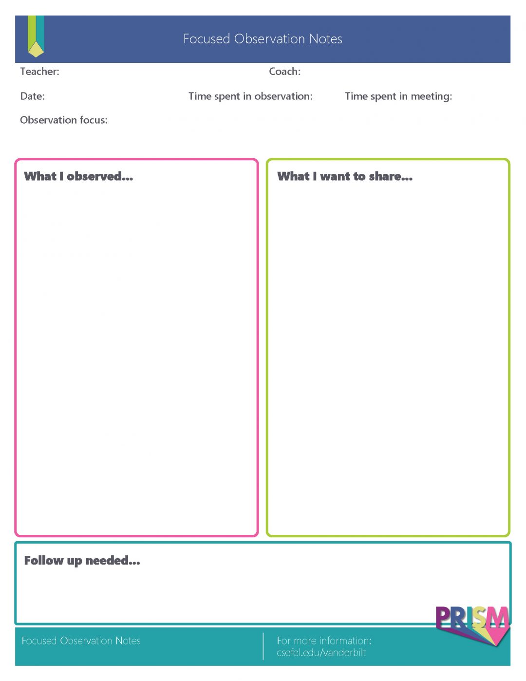 Focused Observation Notes - PRISM