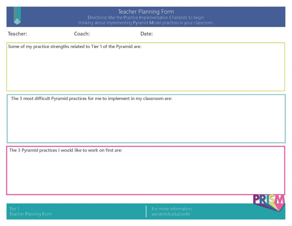 Teacher Planning Form - PRISM