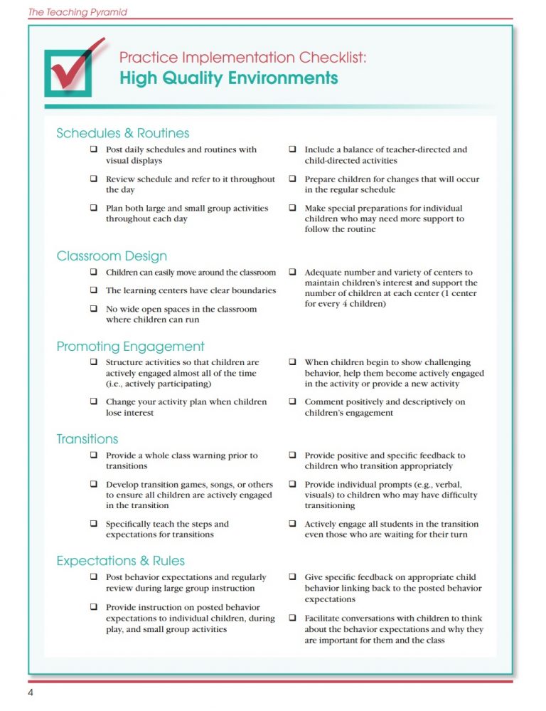 Practice Implementation Checklist: High Quality Environments - PRISM