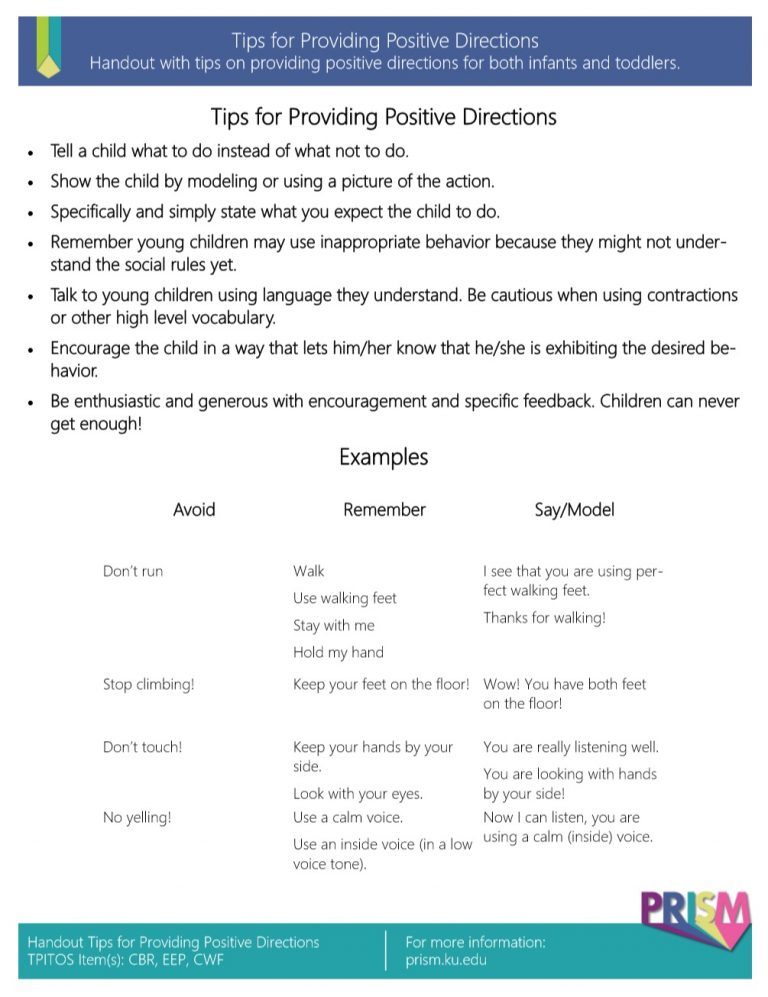 Tips for Providing Positive Directions - PRISM