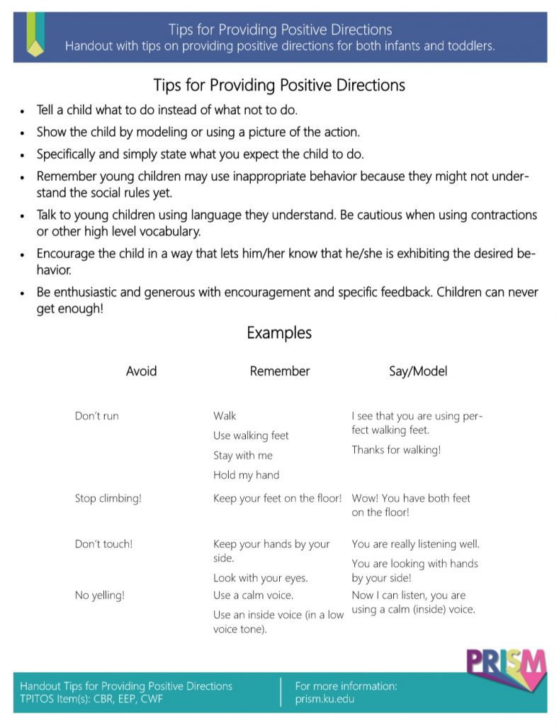 Tips for Providing Positive Directions - PRISM