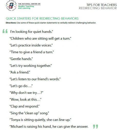 Quick Starters for Redirecting Behaviors - PRISM